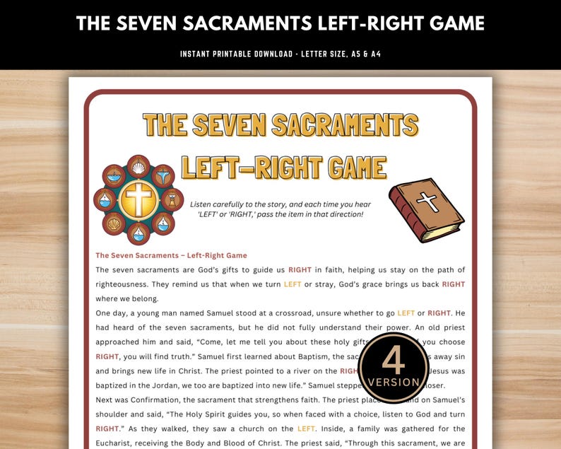 The Seven Sacraments Left-right Game – Catholic Party Game, Bible Story ...