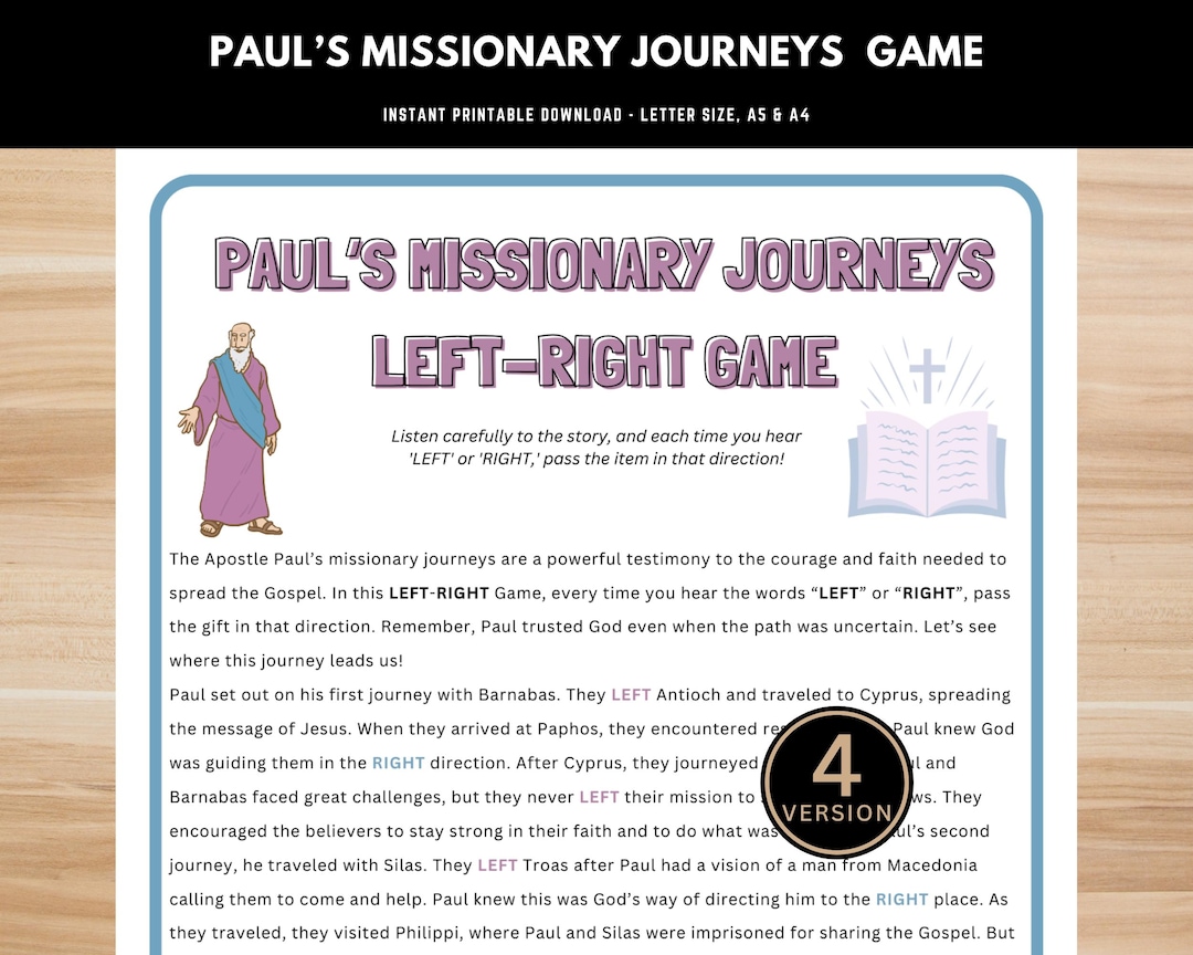 Paul's Missionary Journeys Left Right Game, Bible Study Activity ...