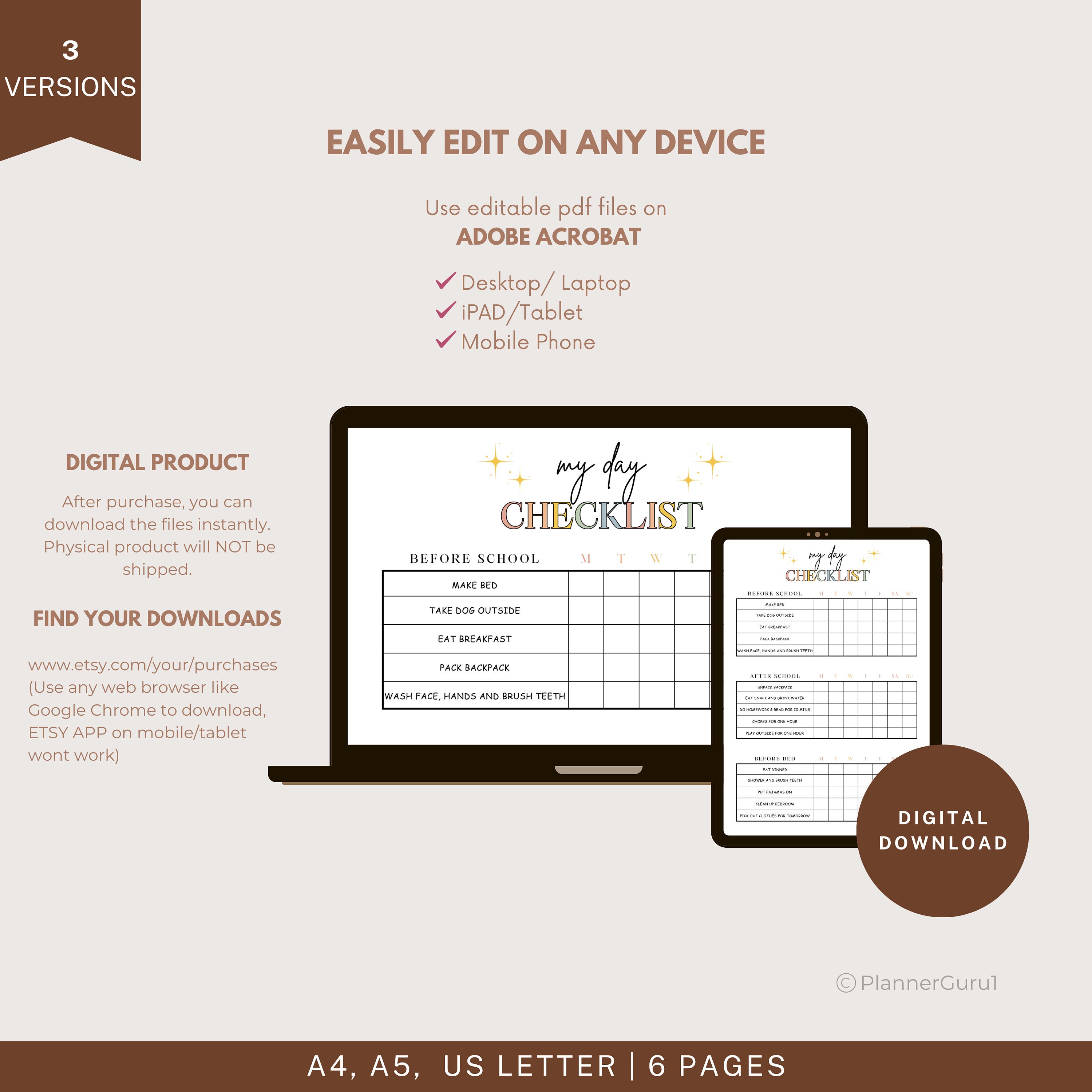 Editable Daily Checklist for Kids, Printable Chore Chart for Kids ...
