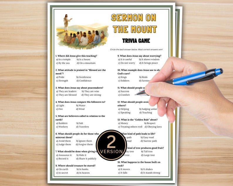 Sermon on the Mount Bible Trivia Game Printable, Sunday School Game for ...