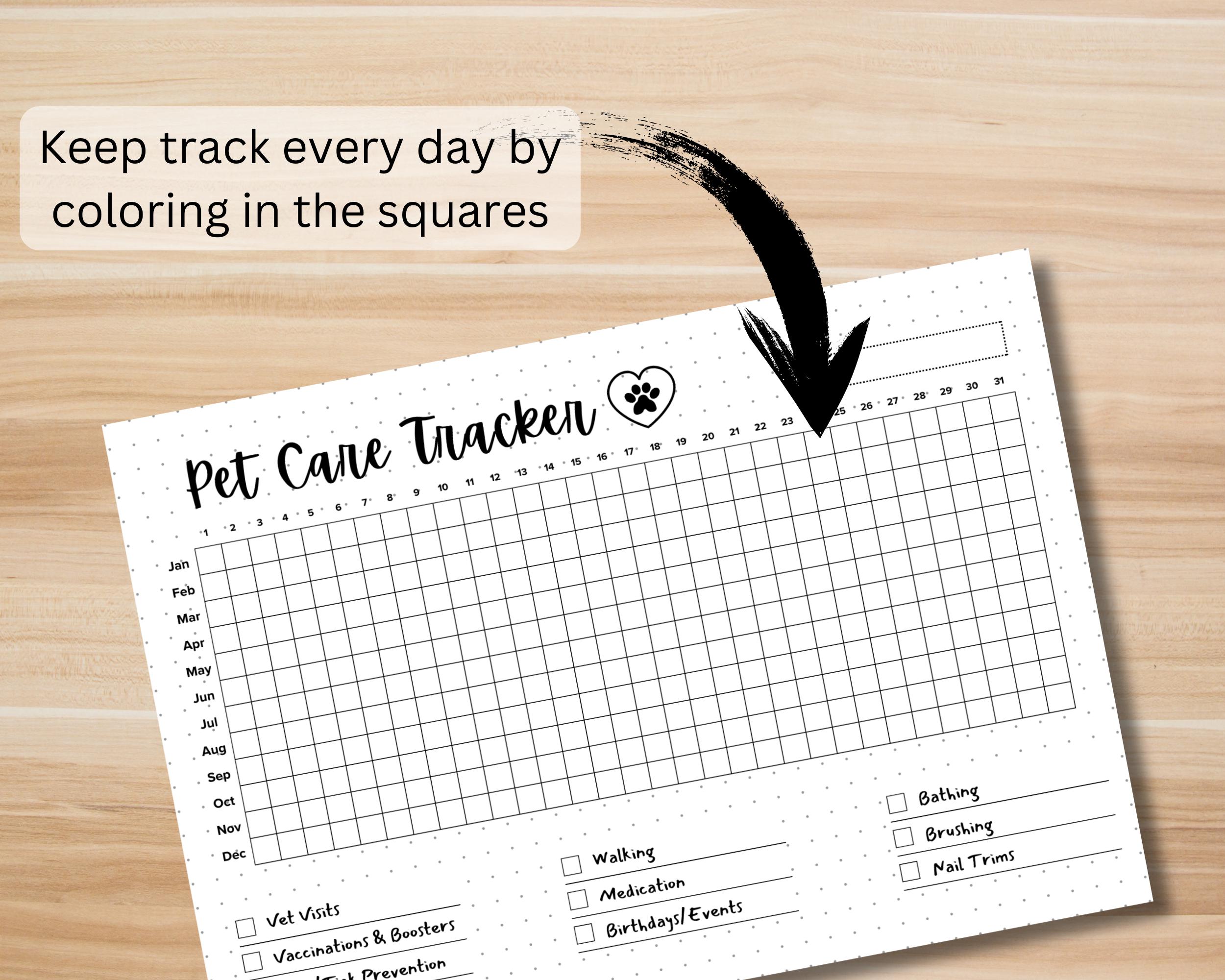 Printable Yearly Pet Care Tracker | Pet Health Tracker for Dogs, Cats ...