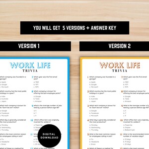 Work Trivia Game Office Party Game Printable Work Game for Team ...