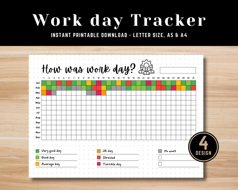 Yearly Work Day Tracker - Printable Mood and Work Tracker Journal Page ...