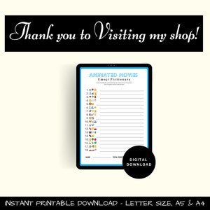 Animated Movies Emoji Pictionary Game - Fun Printable Party Game for ...