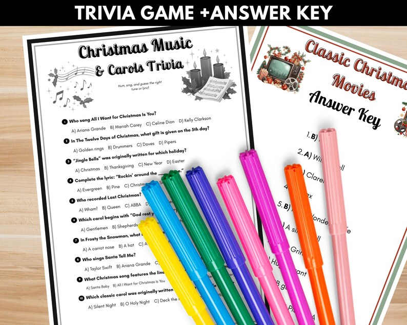 Christmas Music and Carols Trivia Game Printable – Holiday Song Quiz ...