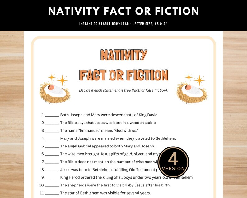 Nativity Fact or Fiction Game - Printable Christmas Bible Trivia ...