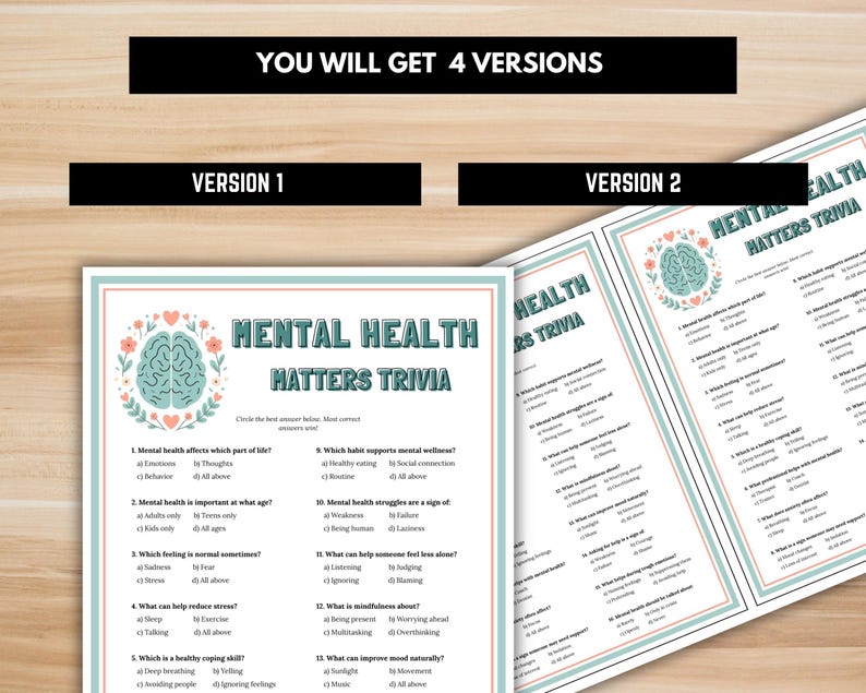 Mental Health Matters Trivia Game, Printable Mental Wellness Quiz With ...