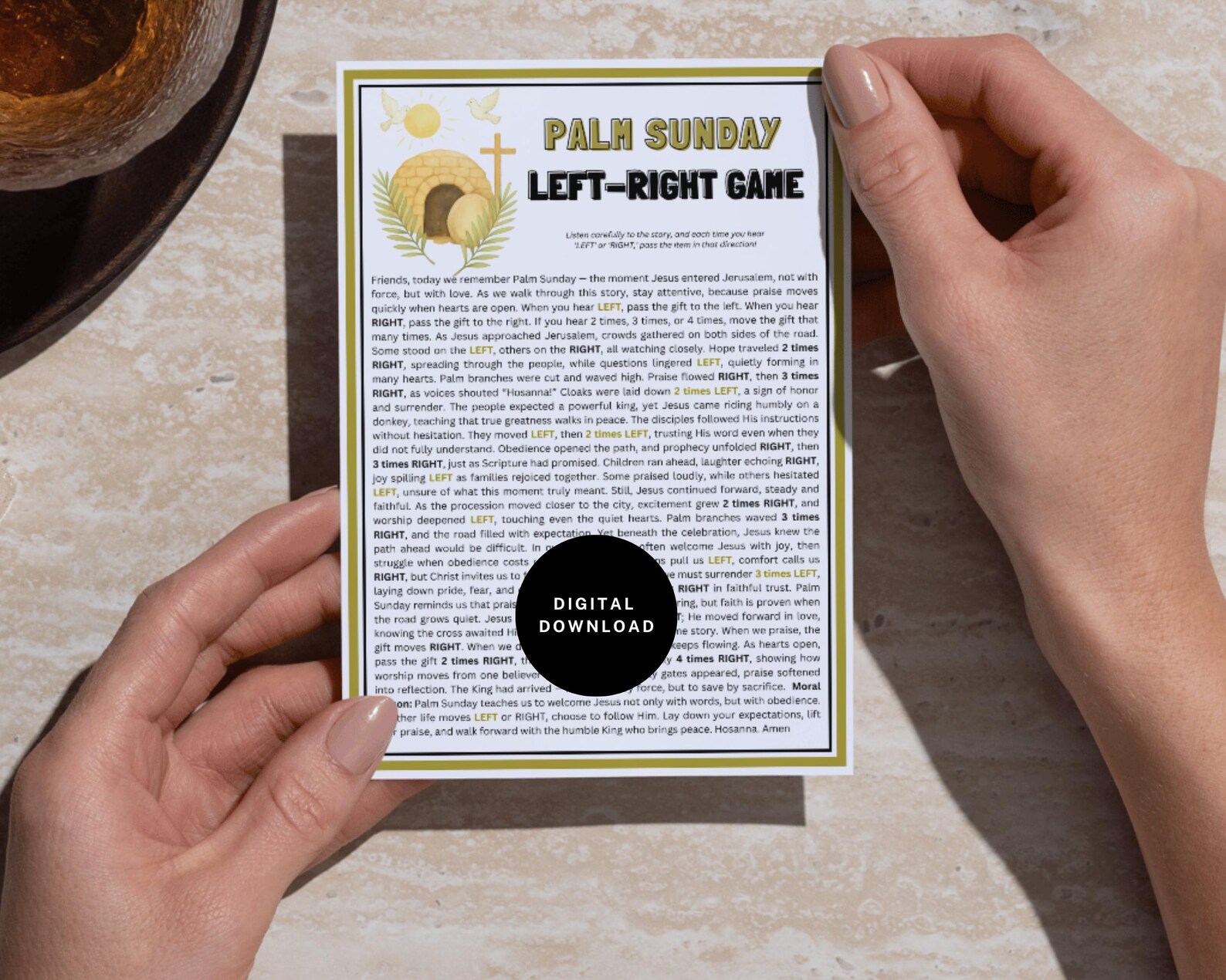 Palm Sunday Left Right Game Printable | Hosanna Easter Church Game ...