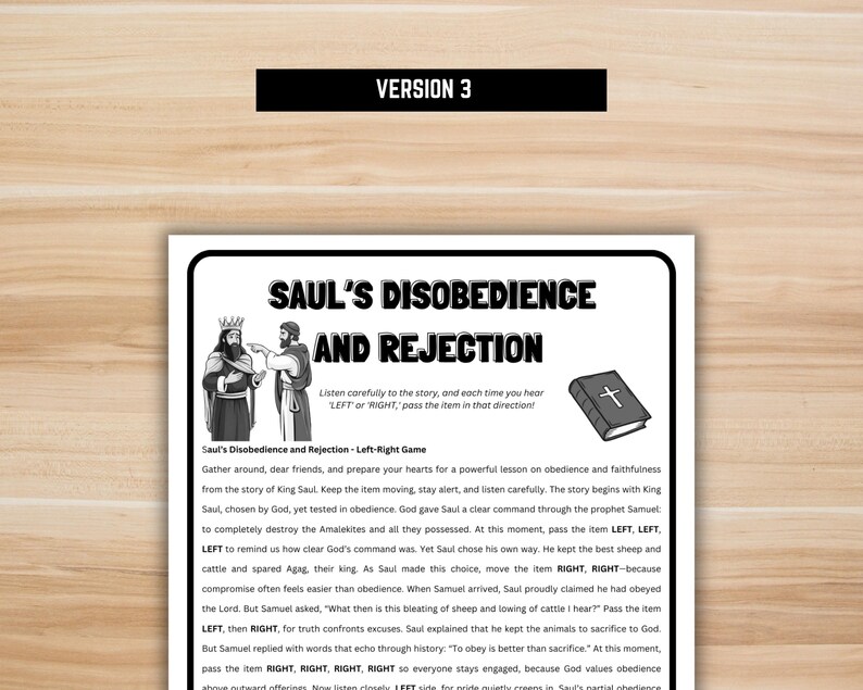 Saul's Disobedience Left-right Game - Printable Bible Activity for ...