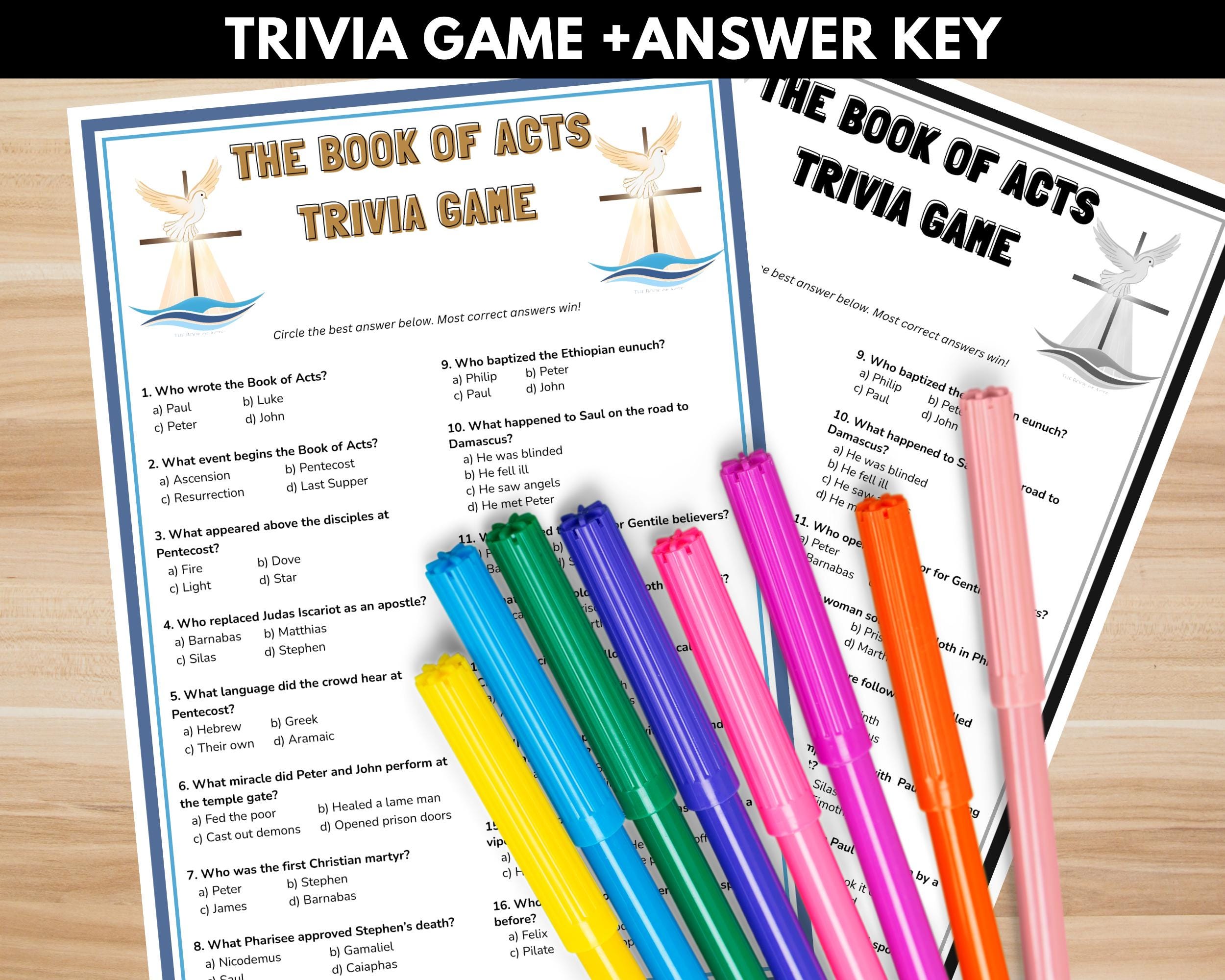 The Book of Acts Bible Trivia Game Printable – Christian Bible Quiz ...