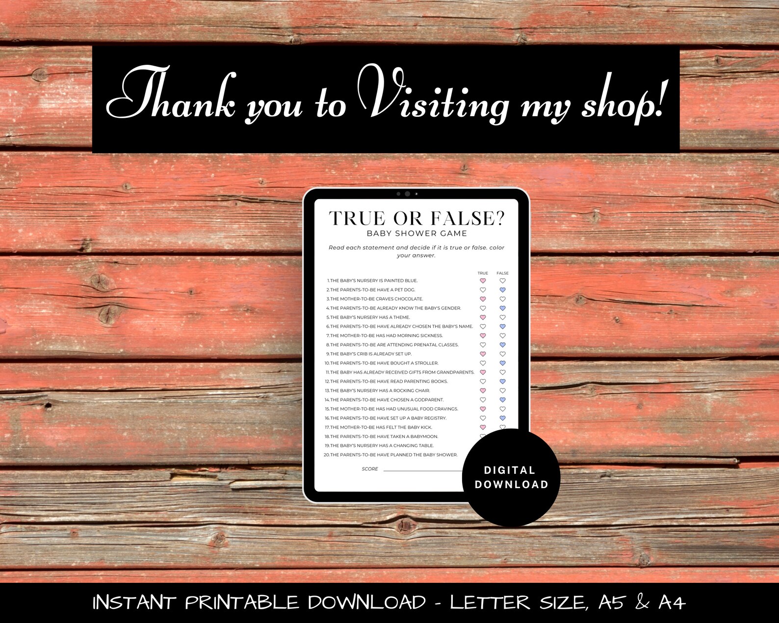 Baby Shower True or False Game, Printable and Editable Template ...