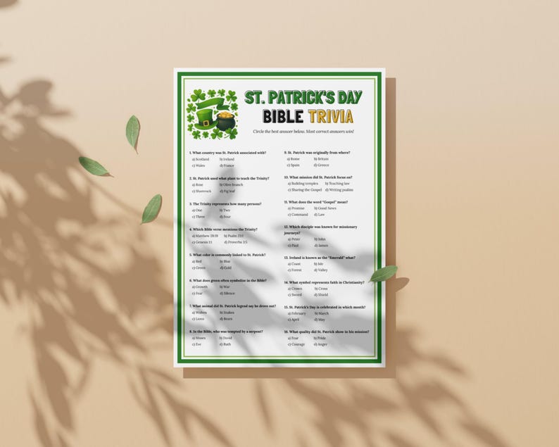 St Patricks Day Bible Trivia Game Printable, Saint Patricks Day Quiz ...