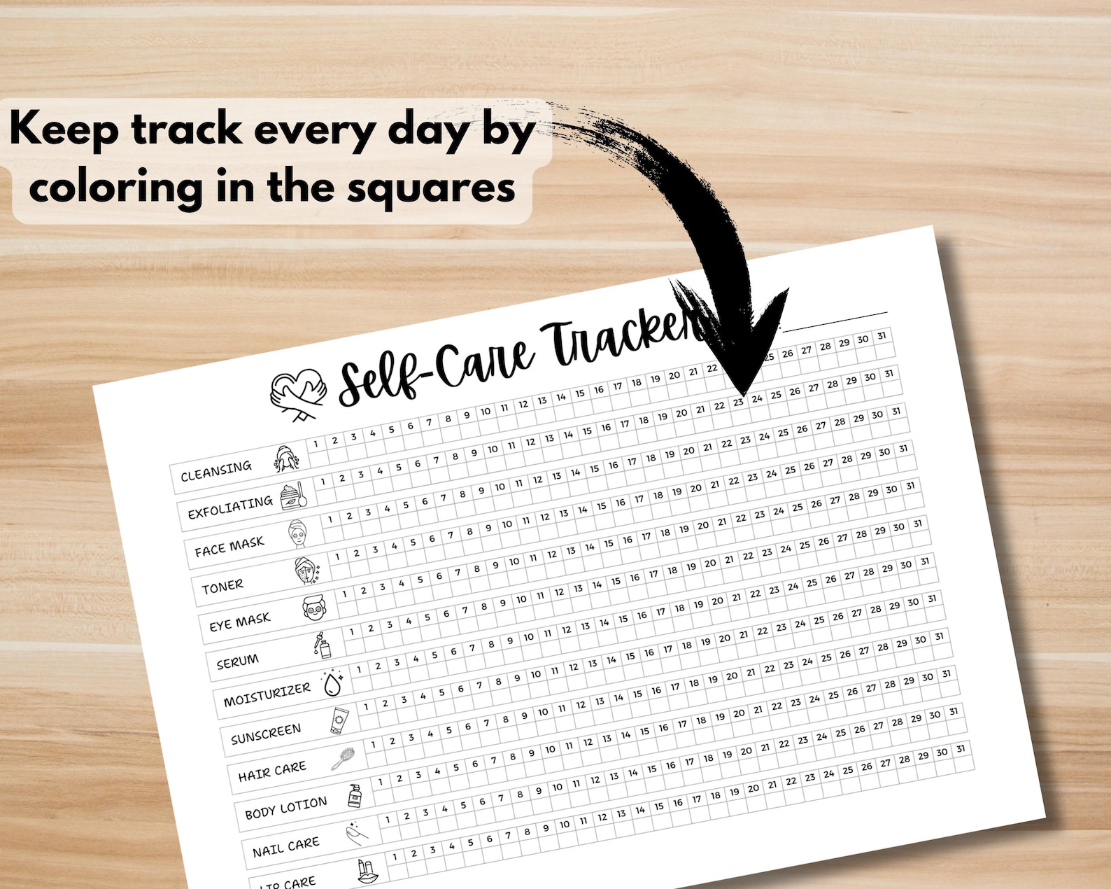 Self Care Tracker Printable - Skin Care Tracker - Monthly Planner Page ...