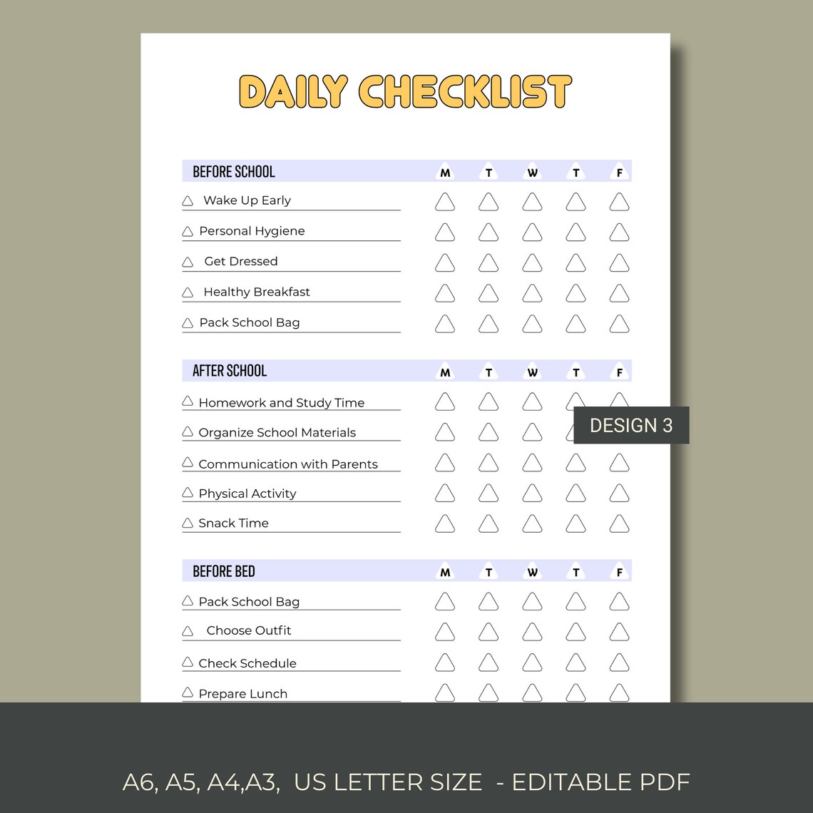 Editable Daily Checklist for Kids Printable Daily Chore - Etsy