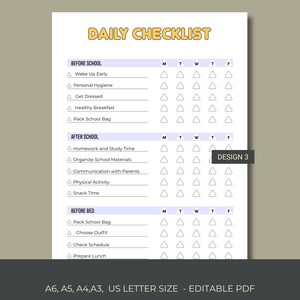 Editable Daily Checklist for Kids Printable Daily Chore - Etsy