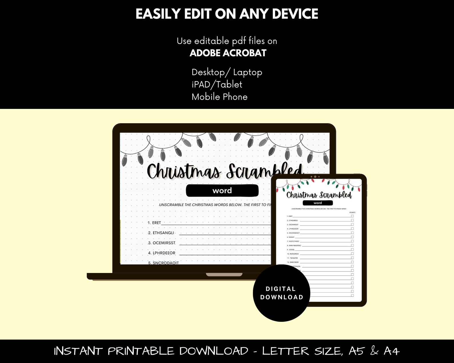 Christmas Word Scramble Printable | Holiday Party Game | Christmas ...