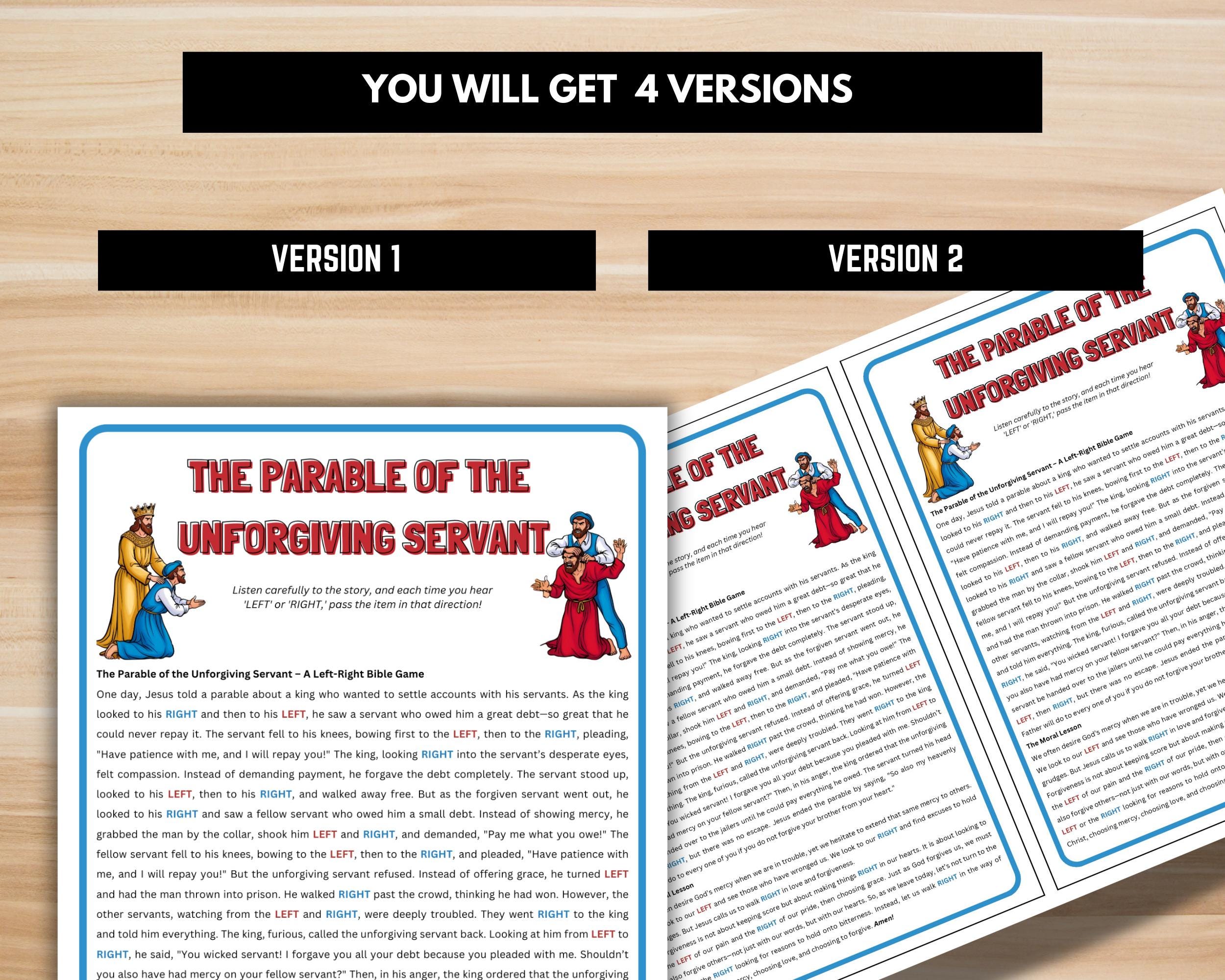 The Parable of the Unforgiving Servant Left Right Game - Printable ...
