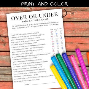 Editable Over or Under Baby Shower Game | Printable Baby Shower Trivia ...