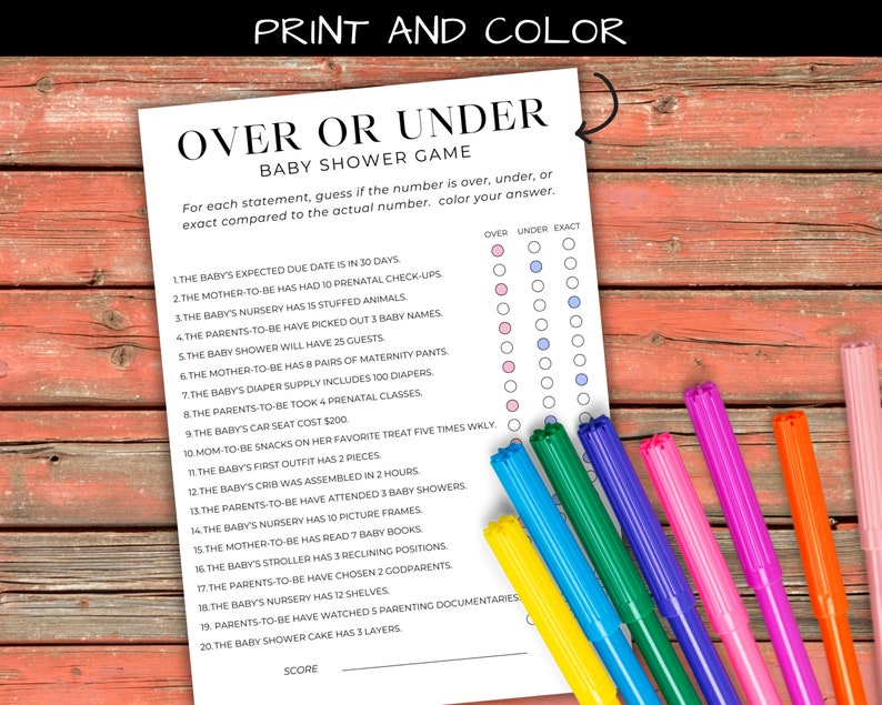 Editable Over or Under Baby Shower Game | Printable Baby Shower Trivia ...