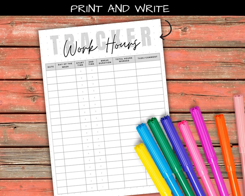 Hours Worked Tracker, Minimalist Digital Planner, Printable Work Log ...