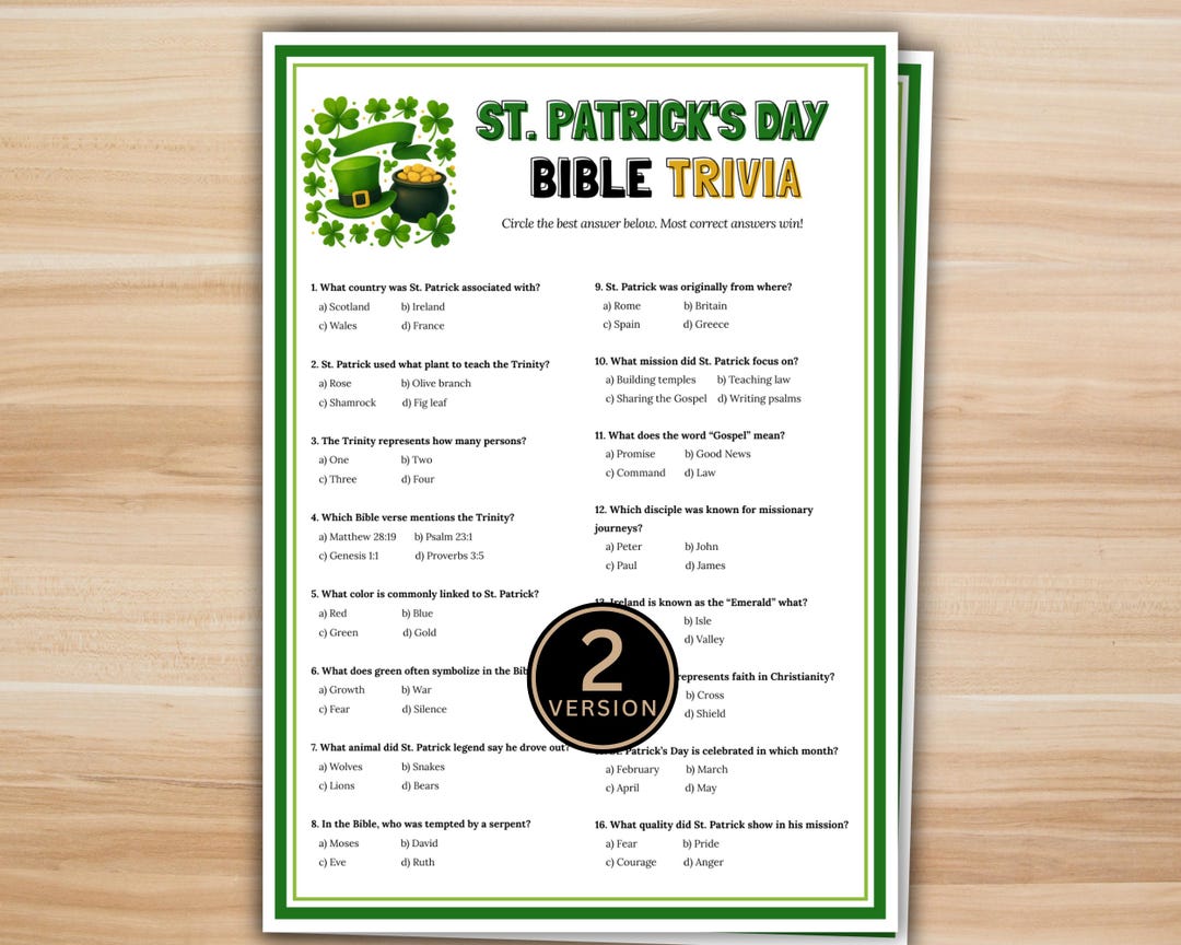 St Patricks Day Bible Trivia Game Printable, Saint Patricks Day Quiz ...