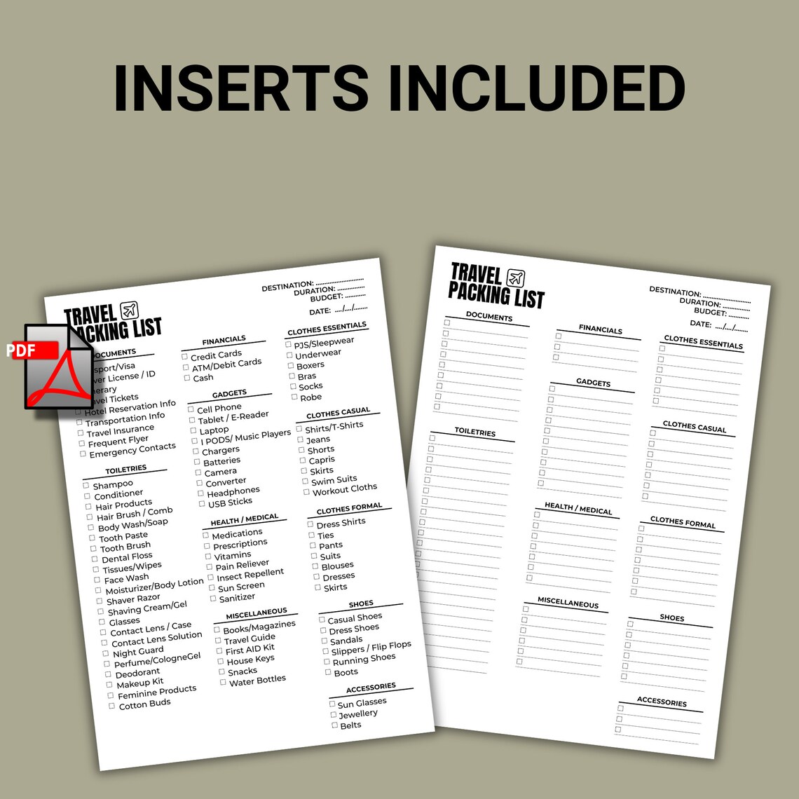 Travel Packing List Printable - Instant Download for Efficient Vacation ...