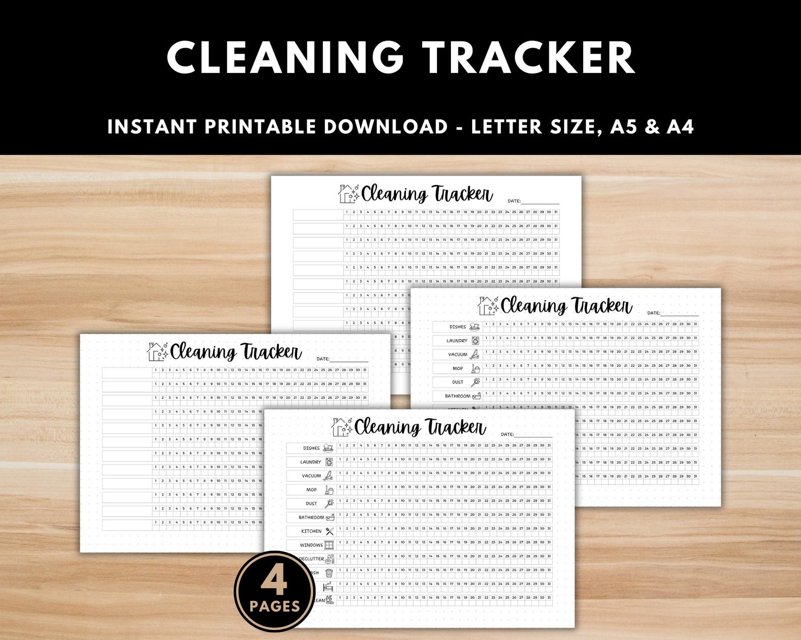 Cleaning Tracker Printable | Chores List and Cleaning Log | Bullet ...