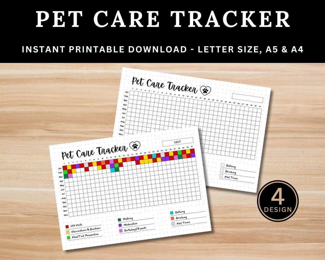 Printable Yearly Pet Care Tracker | Pet Health Tracker for Dogs, Cats ...
