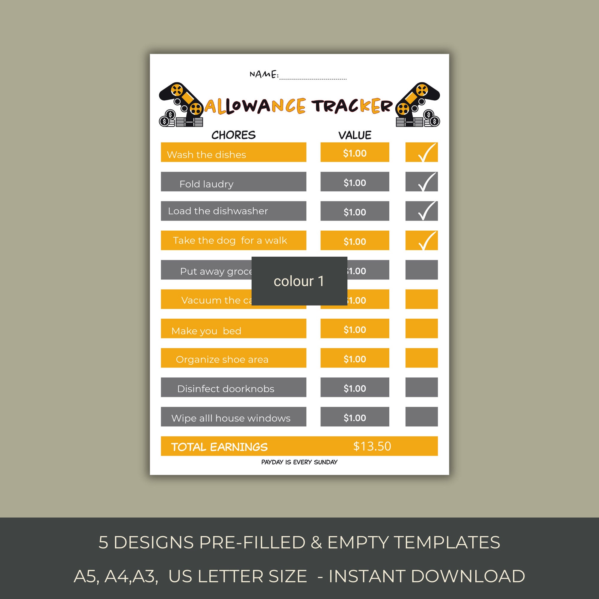 Enhanced Digital Allowance Tracker: Editable Allowance Chart for Kids ...