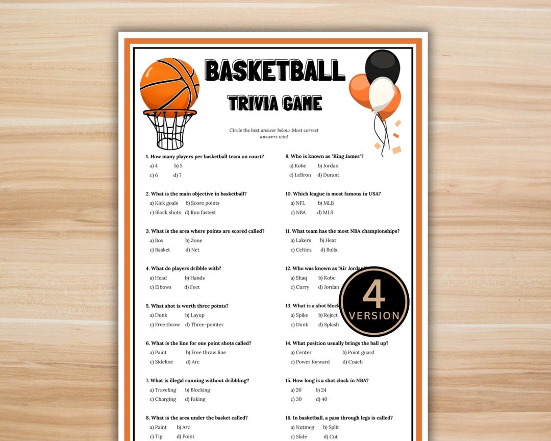 Basketball Trivia Game, Printable Sports Trivia, Party Game, Instant ...