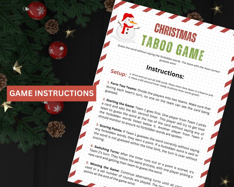 Christmas Taboo Game | Printable Holiday Party Game | Forbidden Word ...