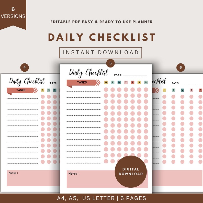 Editable Daily Checklist for Kids, Printable Chore Chart for Kids ...