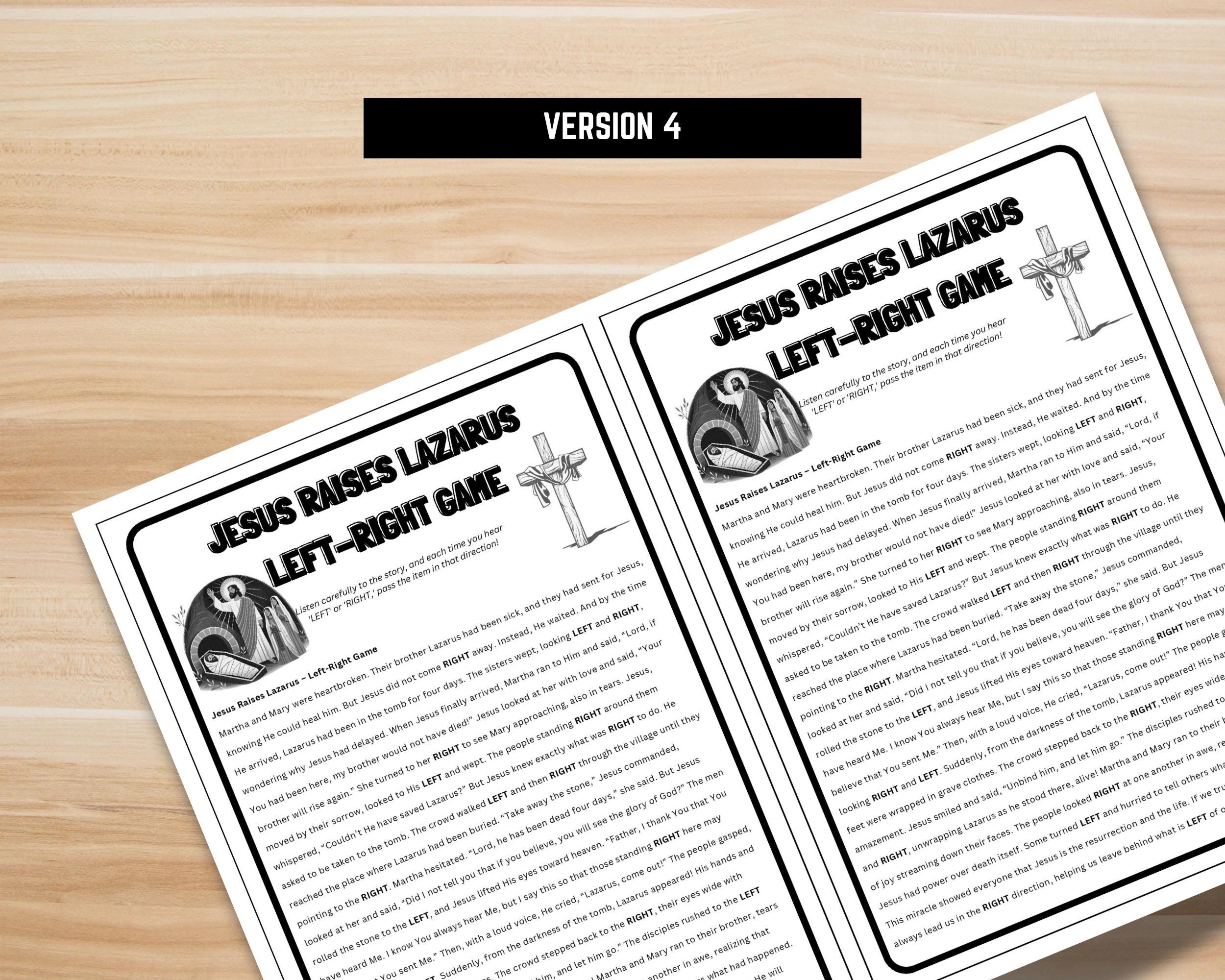 Jesus Raises Lazarus Left Right Game - Printable Bible Study and Church ...