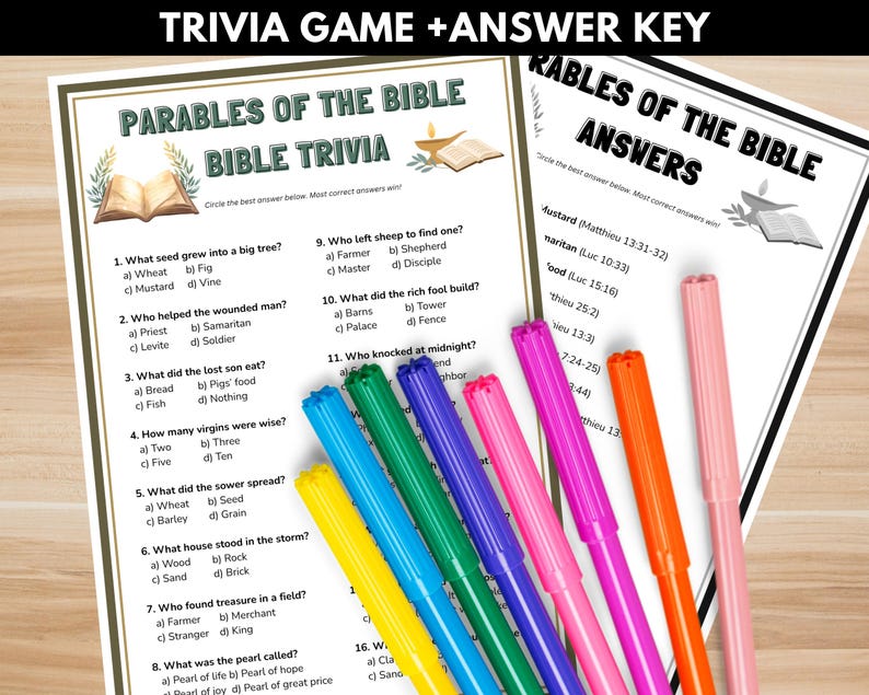 Parables of the Bible Trivia Game Printable – Christian Bible Quiz With ...