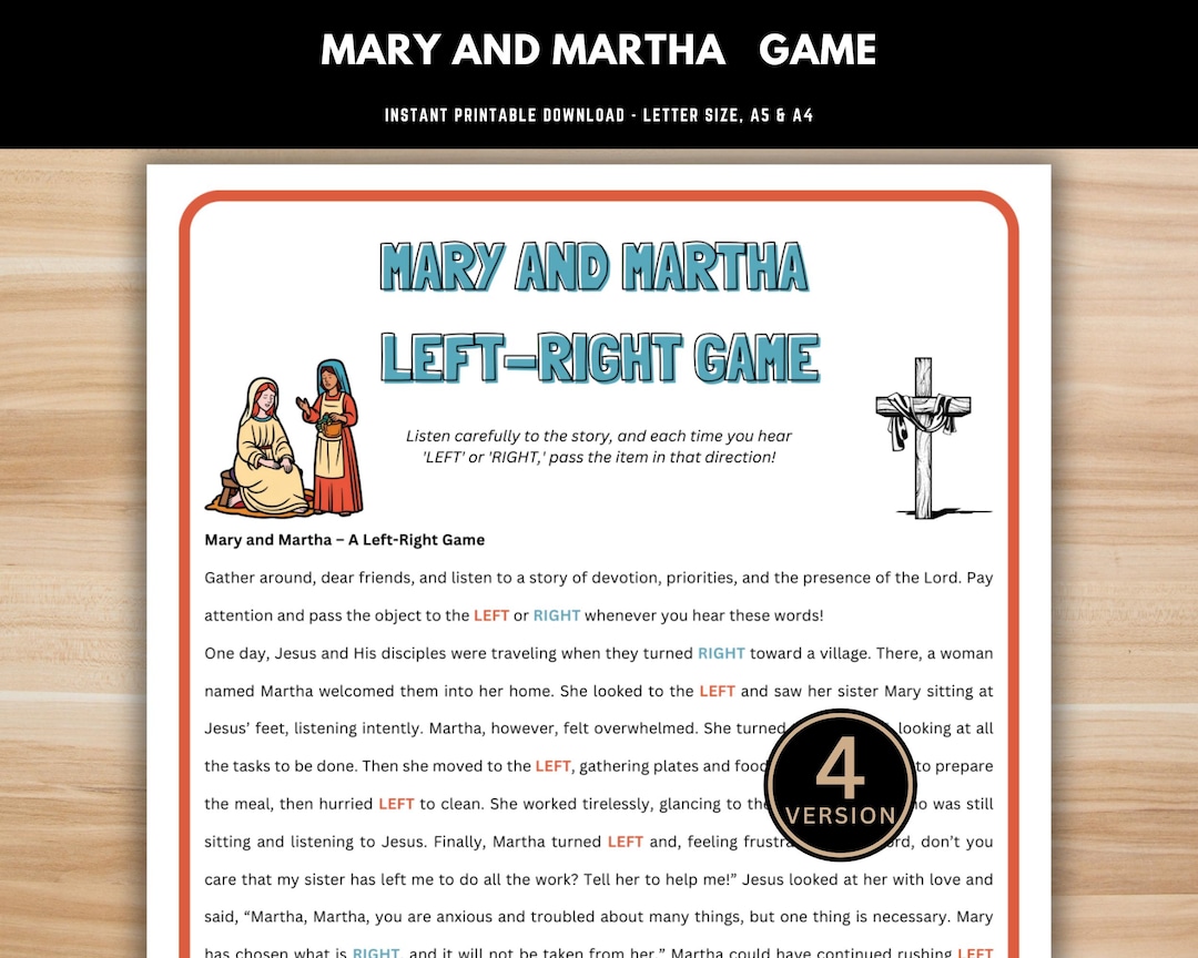 Mary and Martha Left Right Game – Printable Bible Party Game for Sunday ...