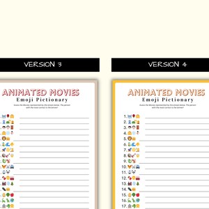 Animated Movies Emoji Pictionary Game - Fun Printable Party Game for ...