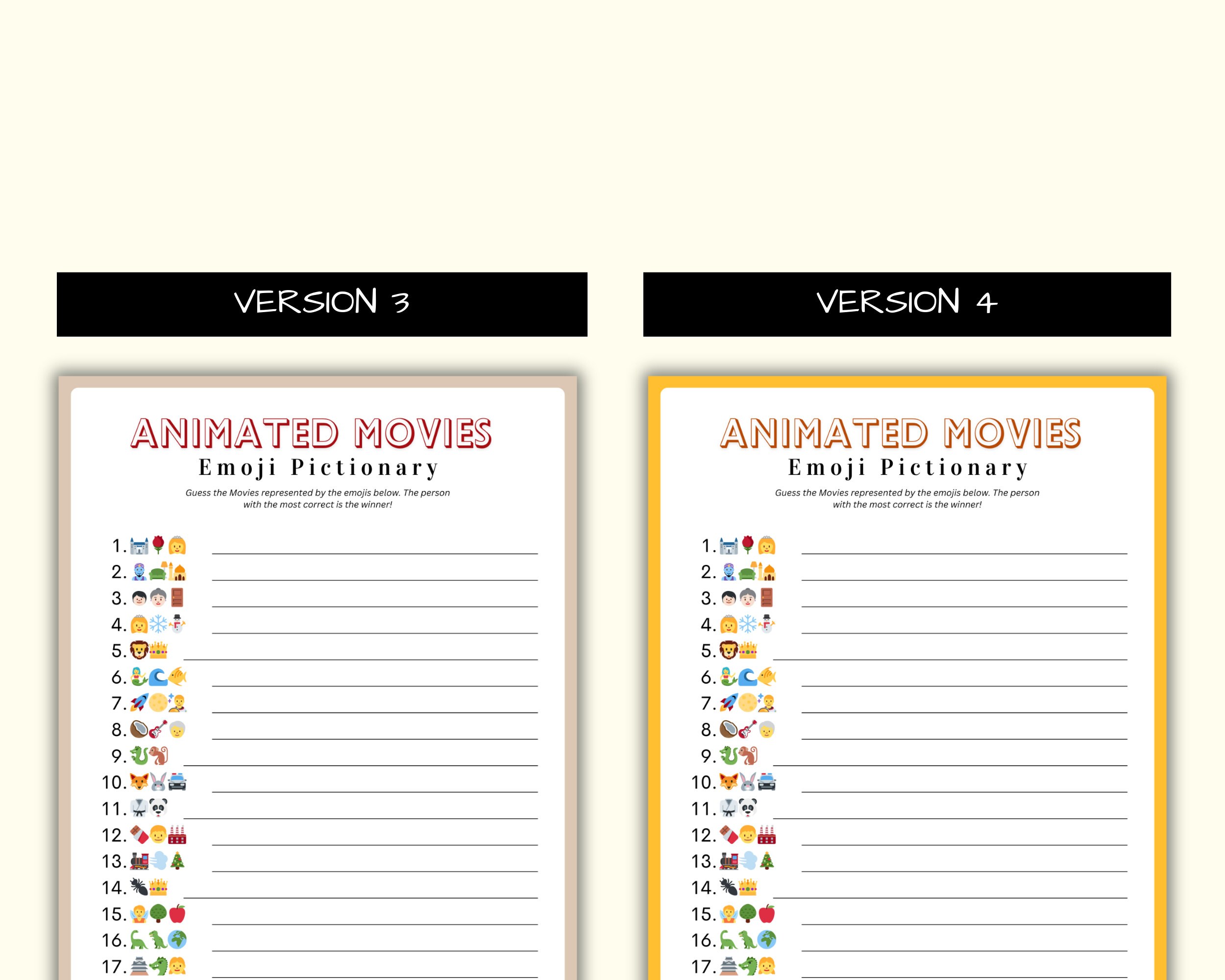 Animated Movies Emoji Pictionary Game - Fun Printable Party Game for ...