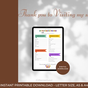 My Favorite Things Survey: Printable Questionnaire for Getting to Know ...