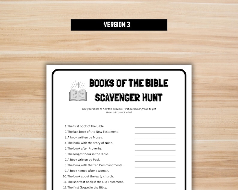 Books of the Bible Scavenger Hunt Game – Printable Christian Activity ...