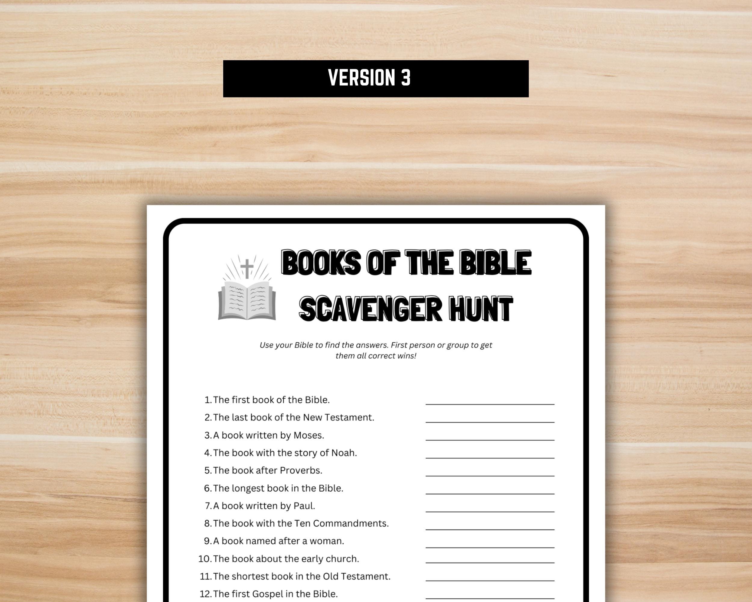 Books of the Bible Scavenger Hunt Game – Printable Christian Activity ...