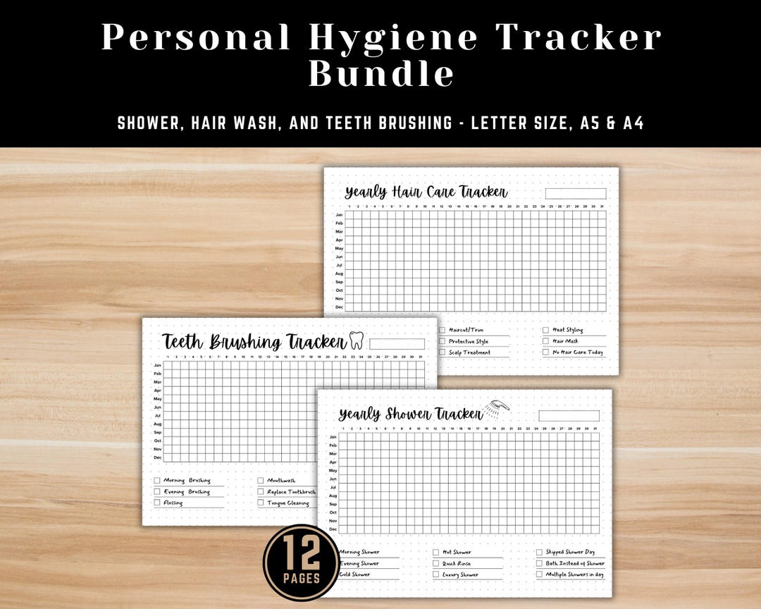 Yearly Hygiene Tracker Bundle Printable Shower, Hair Wash, Teeth ...