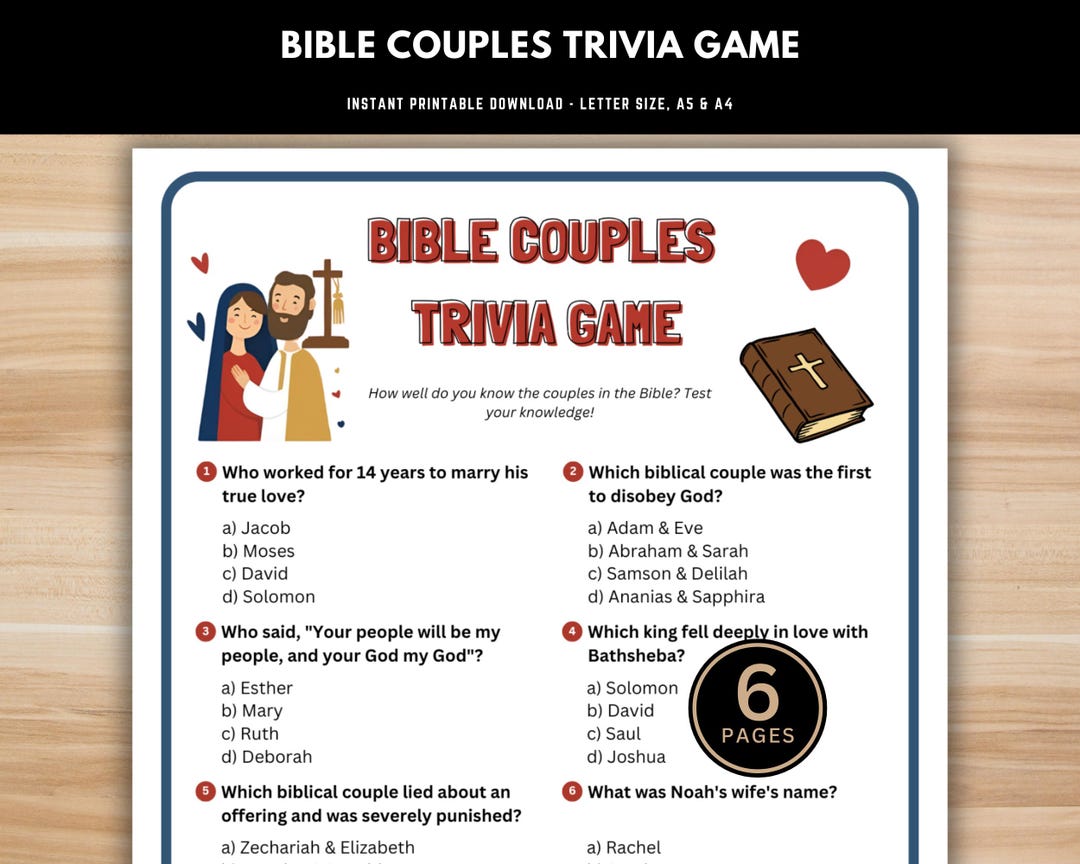 Bible Couples Trivia Game - Christian Valentine's Party Game, Church ...