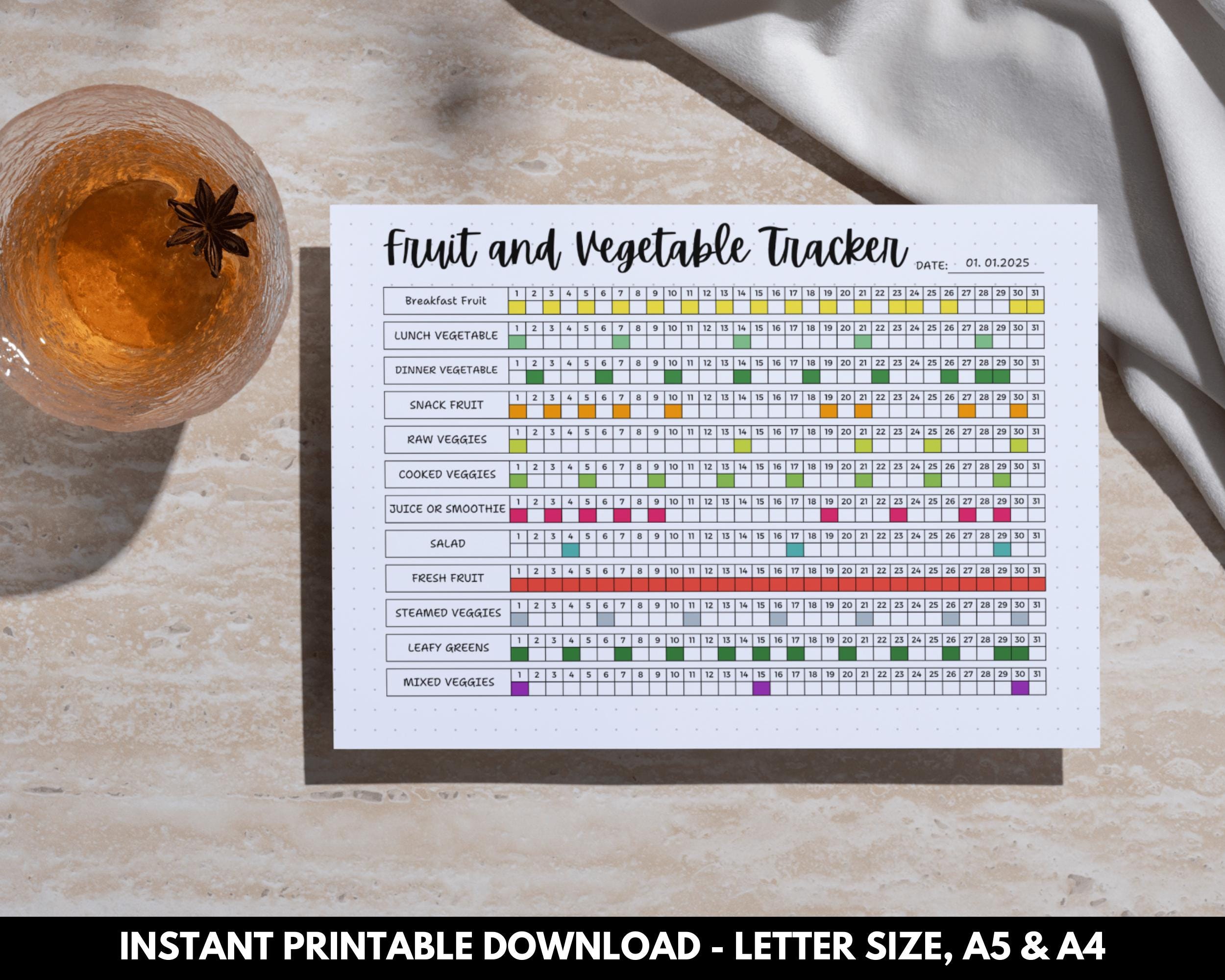 Fruit and Vegetable Tracker - Printable Journal Page - Health & Food ...