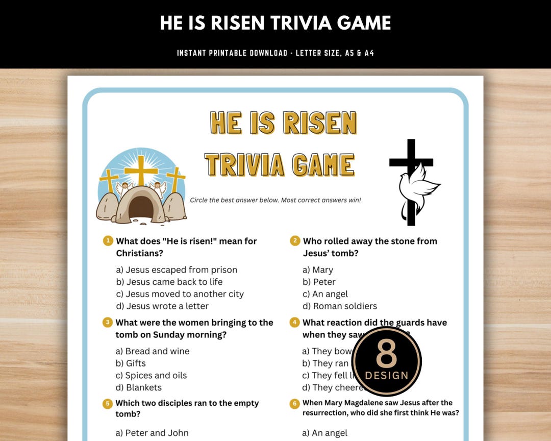 He is Risen Trivia Game - Resurrection Bible Trivia, Printable Easter ...