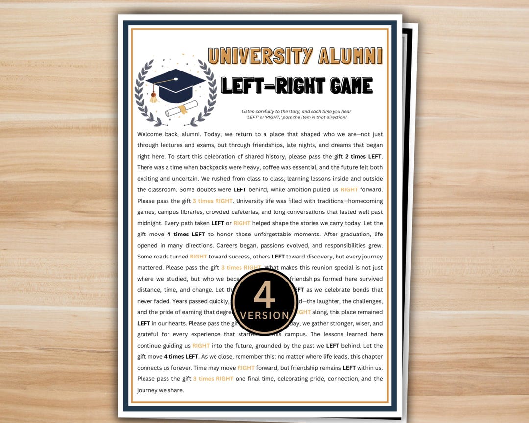 University Alumni Reunion Left Right Game Printable, Fun University ...