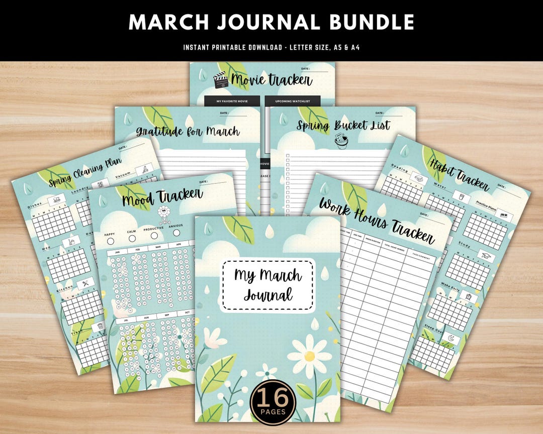 March Journal Bundle - Printable Planner - Spring Bullet Journal ...