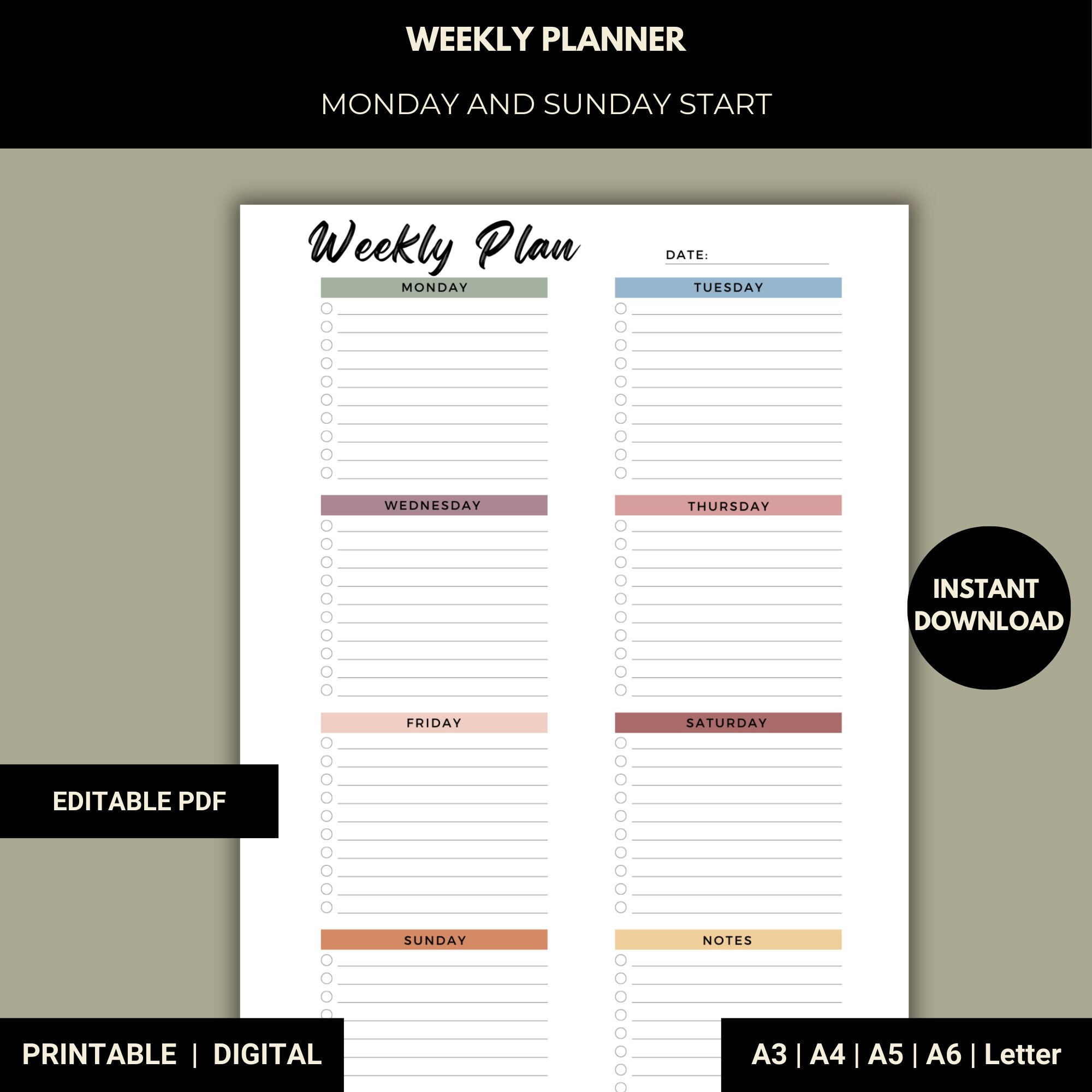 Editable Weekly Planner | Printable, Digital | Weekly Planner PDF ...