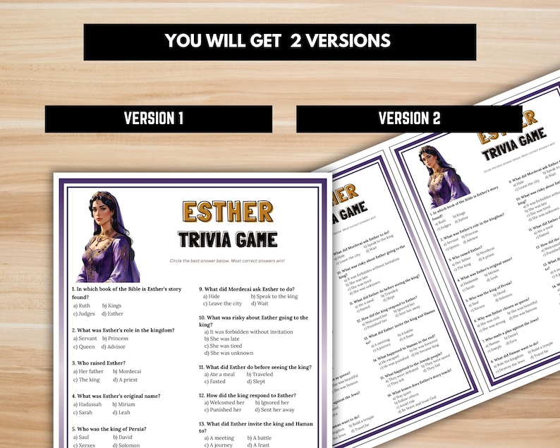 Esther Bible Trivia Game Printable - Queen Esther Quiz for Kids ...