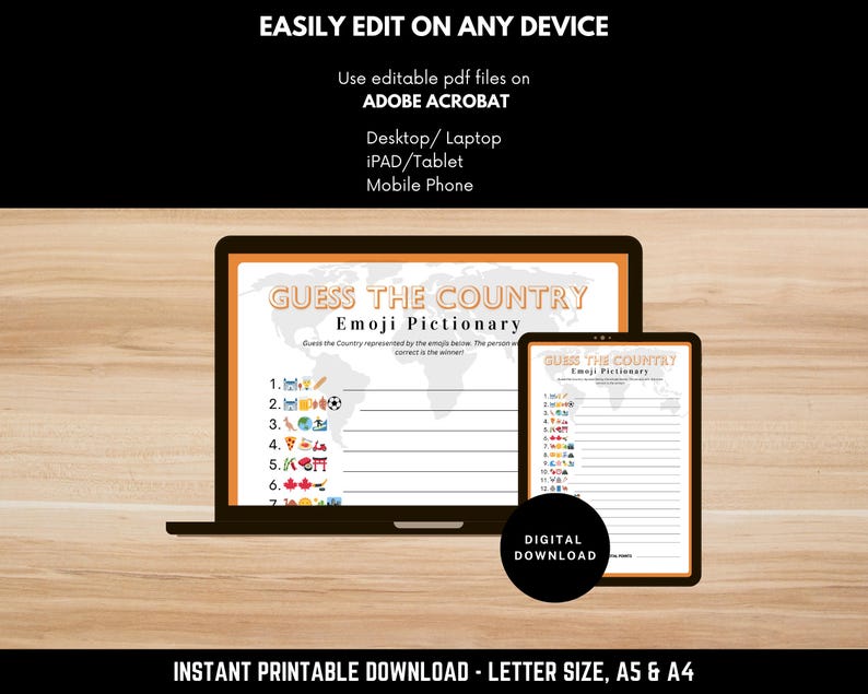 Guess the Country Emoji Pictionary | Printable Party Game | Family Fun ...