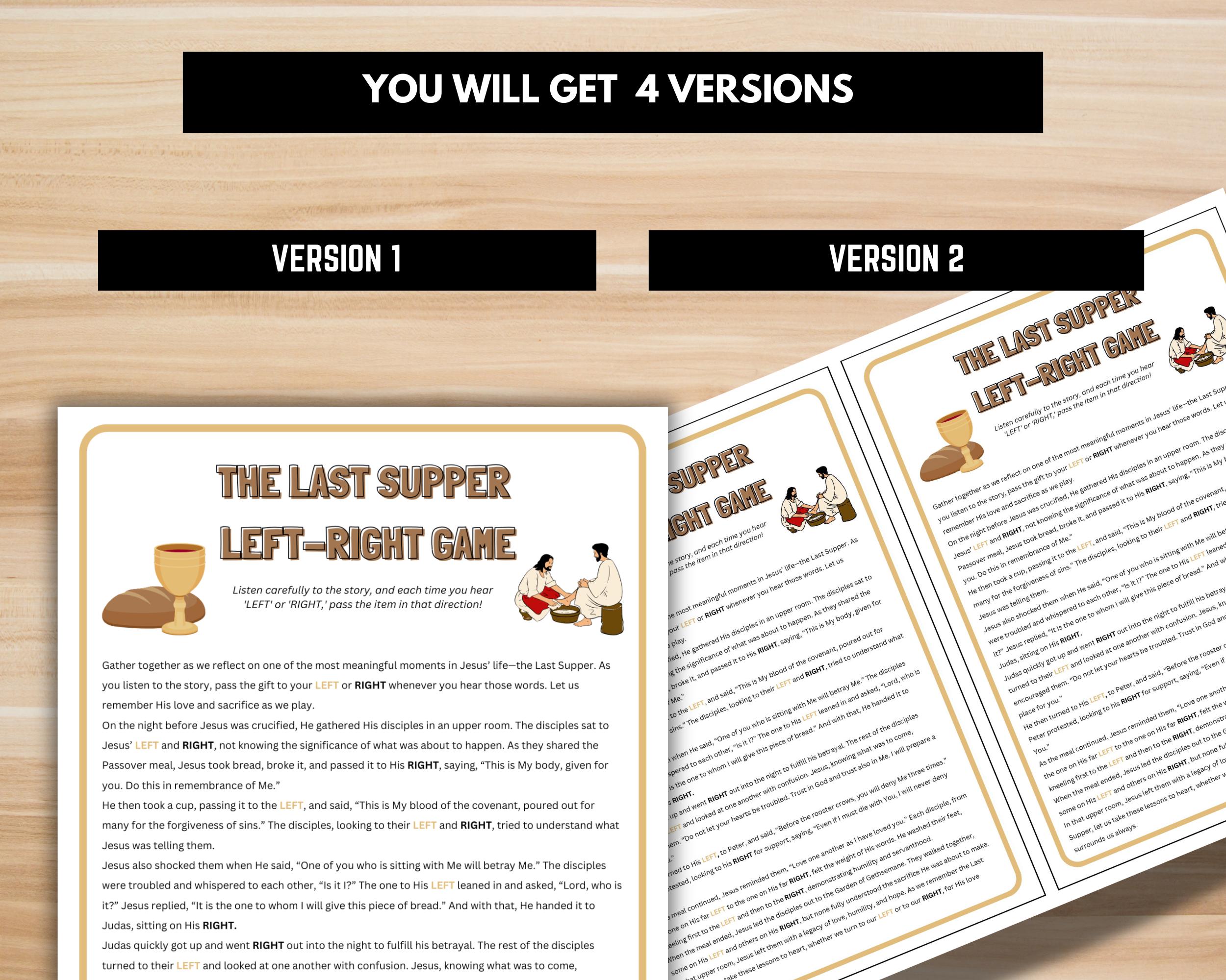 The Last Supper of Jesus Christ Left Right Game | Printable Bible Study ...